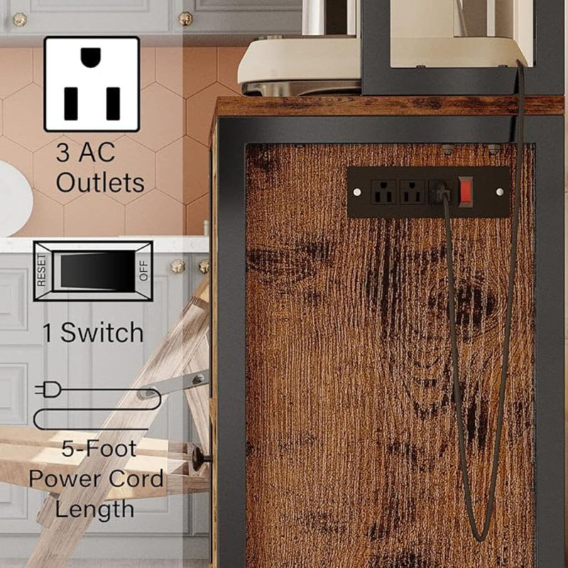 17 Stories Bakers Rack & Microwave Stand with Power Outlets | Wayfair