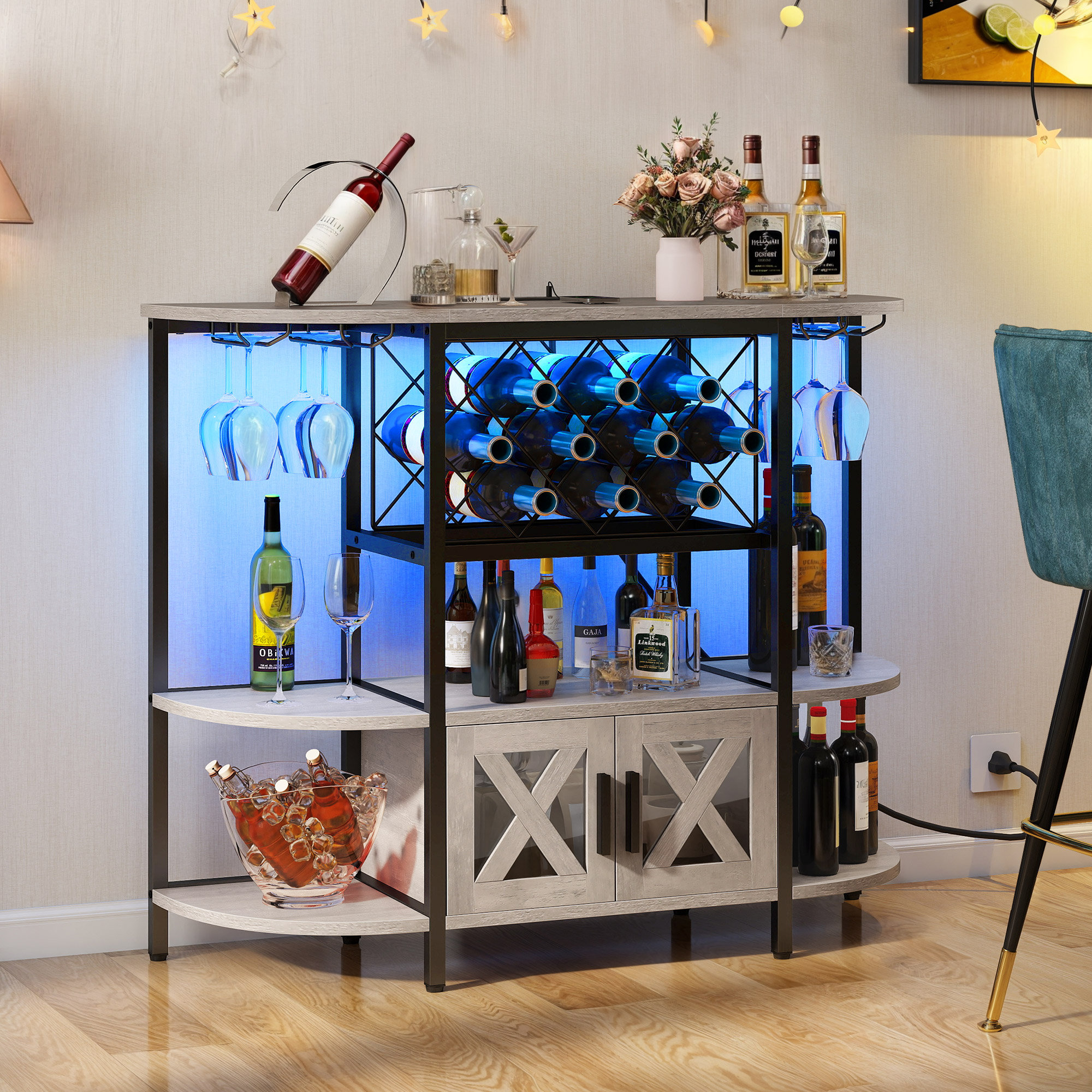 Willa Arlo™ Interiors Amata 47'' Bar Table Cabinet with LED Lights and ...