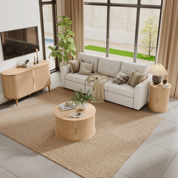 George Oliver Leathia Fluted Coffee Table Round With Large Storage ...