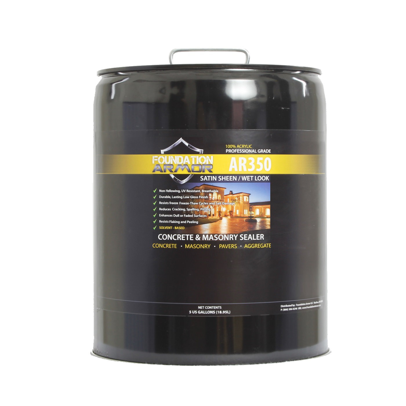 Foundation Armor 5 GAL Armor AR350 Pro-Grade Solvent Based Acrylic Wet Look Low Gloss Concrete ...