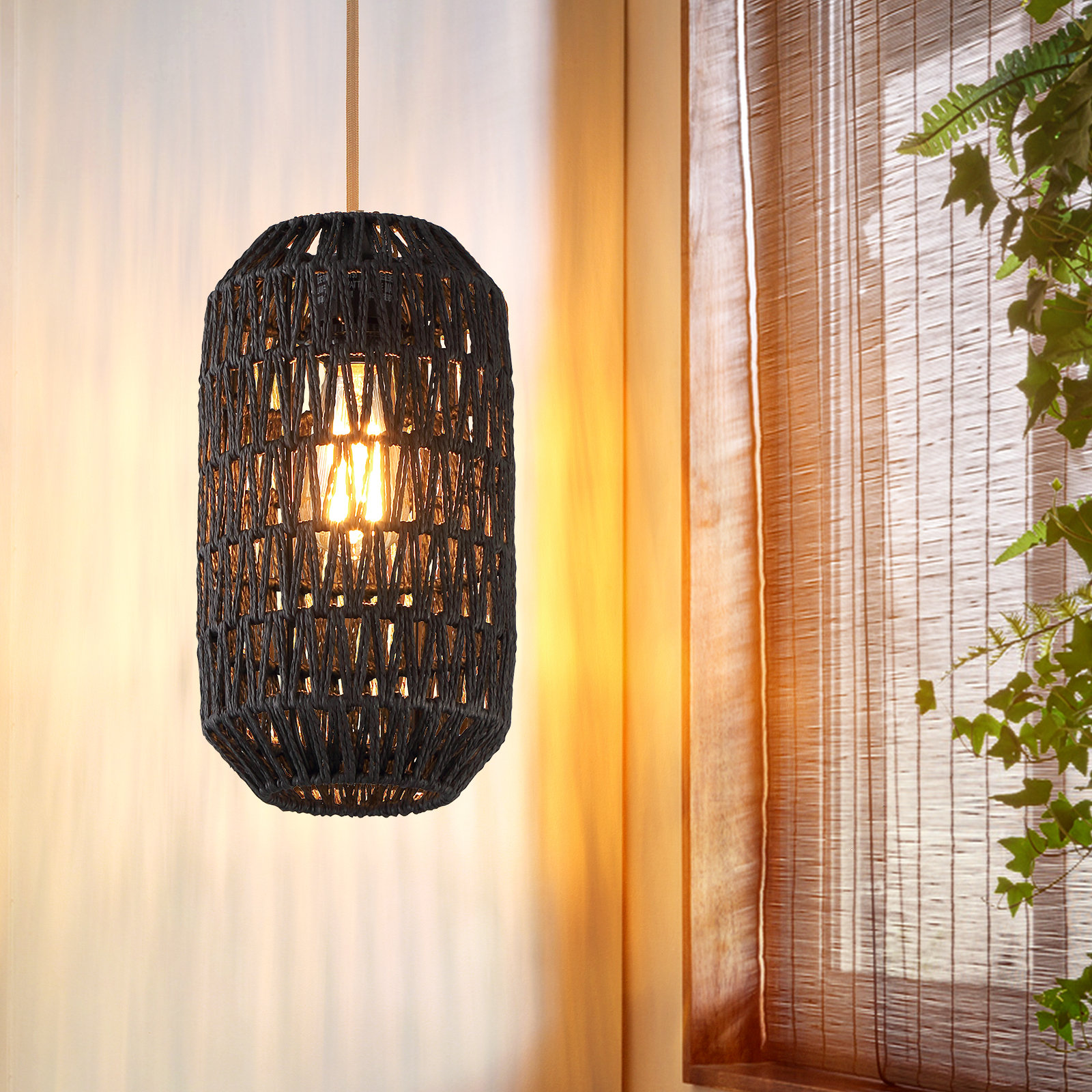 Bay Isle Home™ Antrim 1 - Light Black Cylinder Pendant Light with Free ...