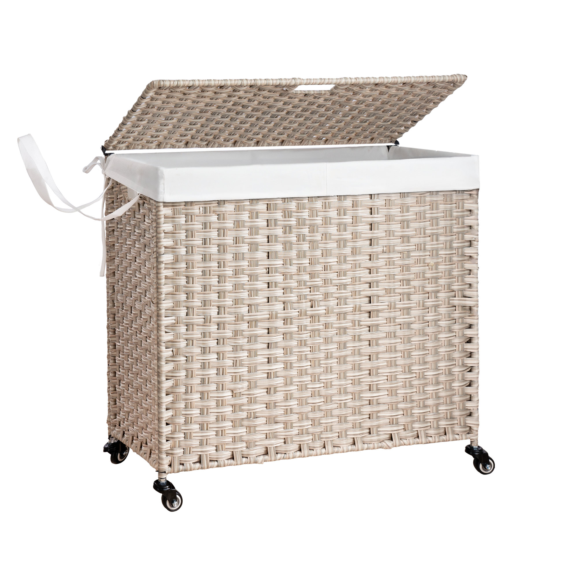 Ebern Designs Laundry Hamper With Lid PE Rattan Powder Coating Frame ...