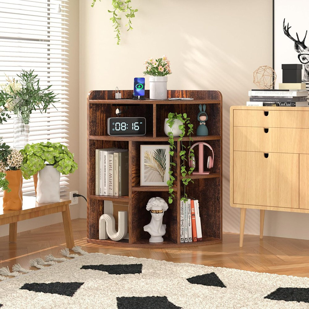 Rebrilliant Corner Storage Cabinet With Charging Station, 3-Tier Cubby ...