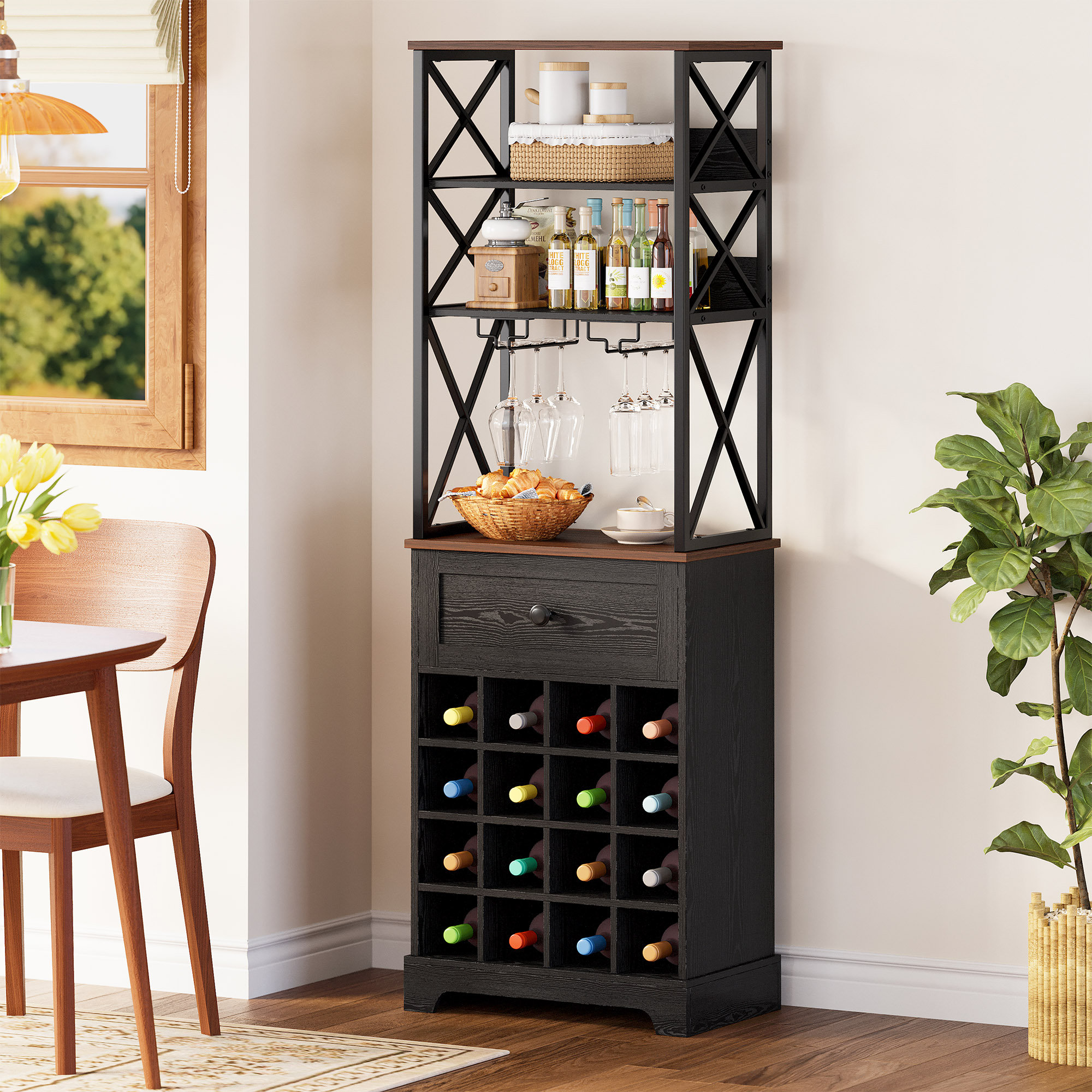 17 Stories 16 Bottle Wood Tall Wine Cabinet - Freestanding Wine Rack ...