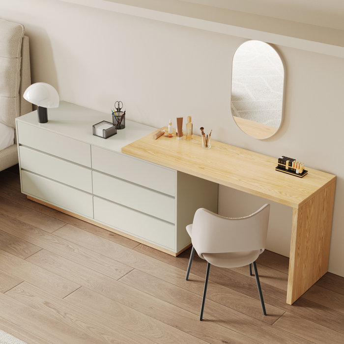 Latitude Run® Berek Vanity Extendable Vanity Table with 6 Drawers ...