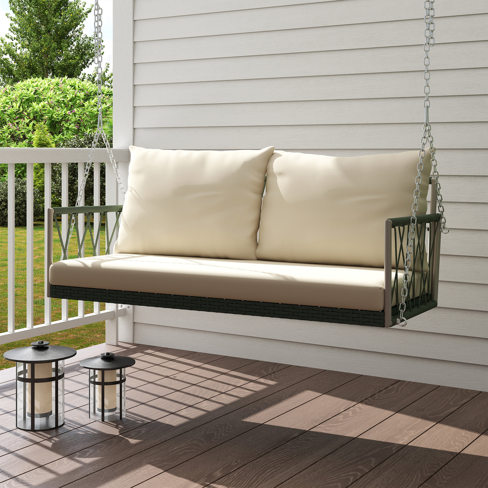 Latitude Run® 2 Person Outdoor Porch Swing With Cushions And Chains ...