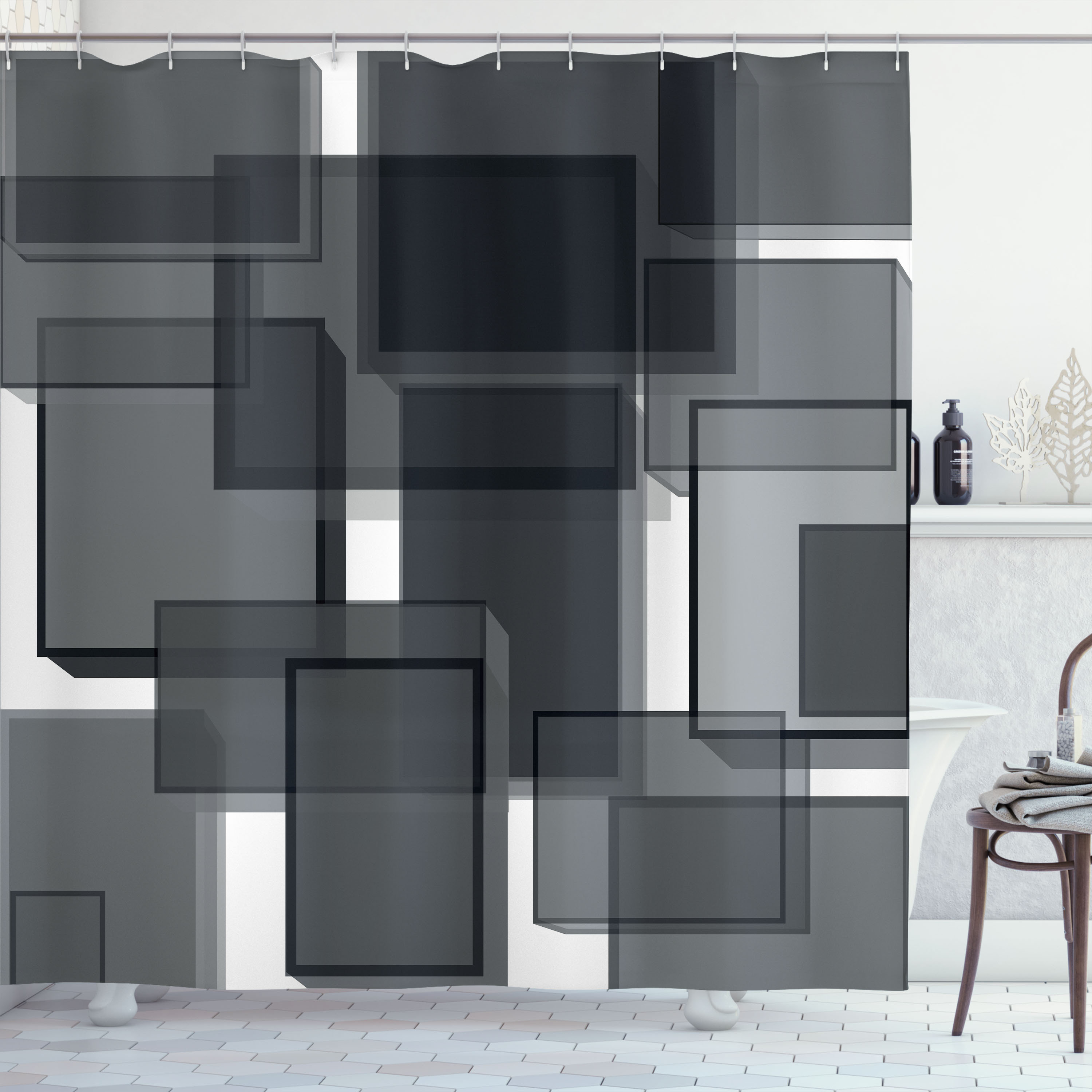 Ambesonne Contemporary Shower Curtain Cubes Geometric Modern Dark Taupe ...