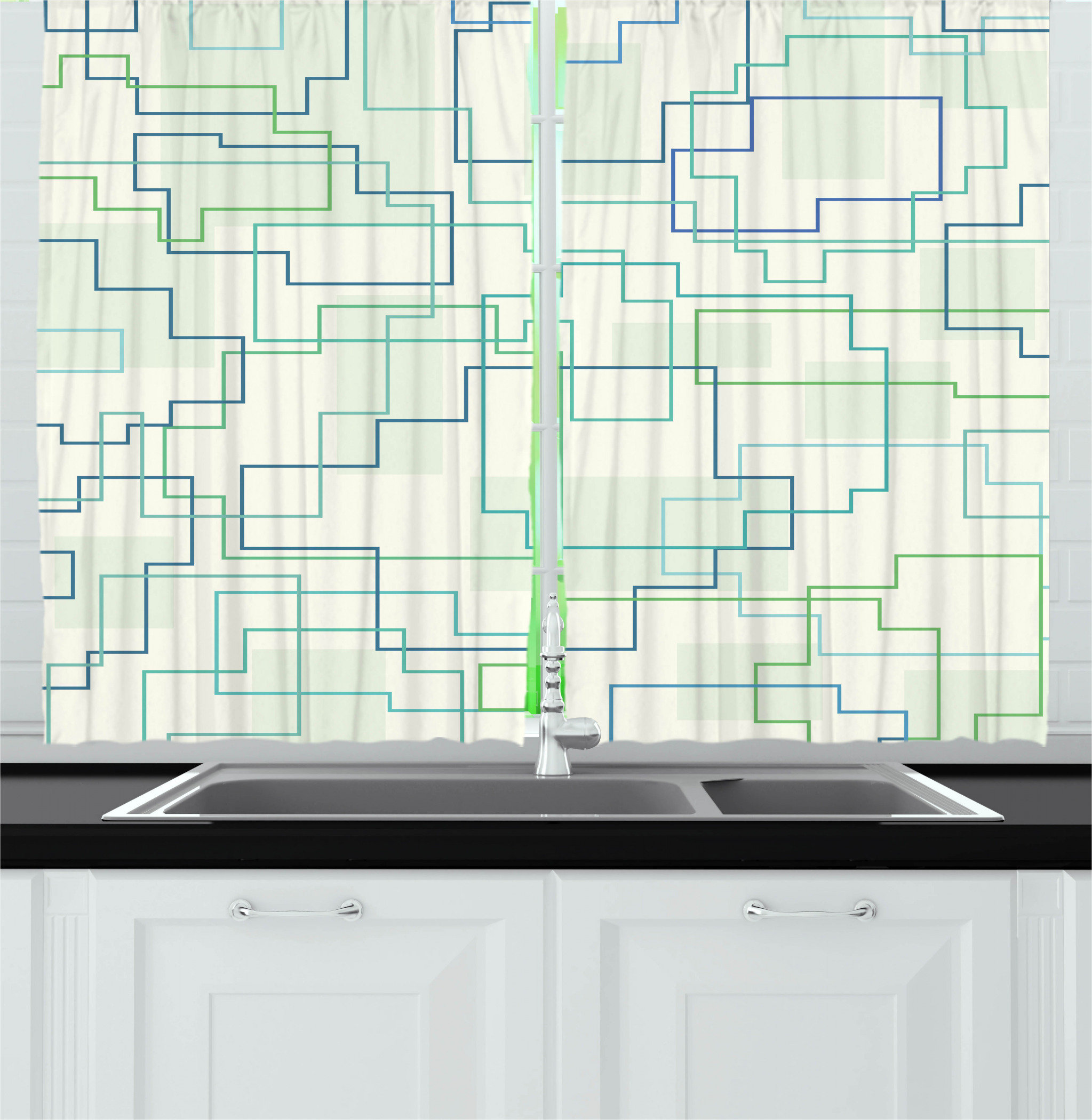 East Urban Home Geometric Kitchen Curtain | Wayfair