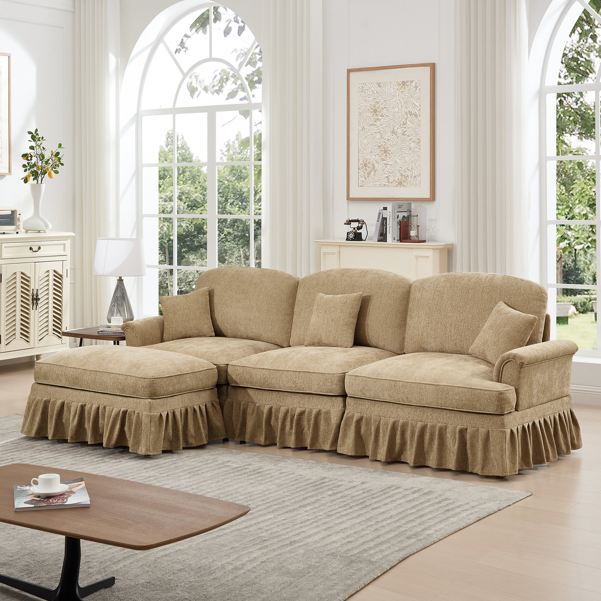 Corrigan Studio® Coffee Chenille Three Seater Modular Sectional With ...