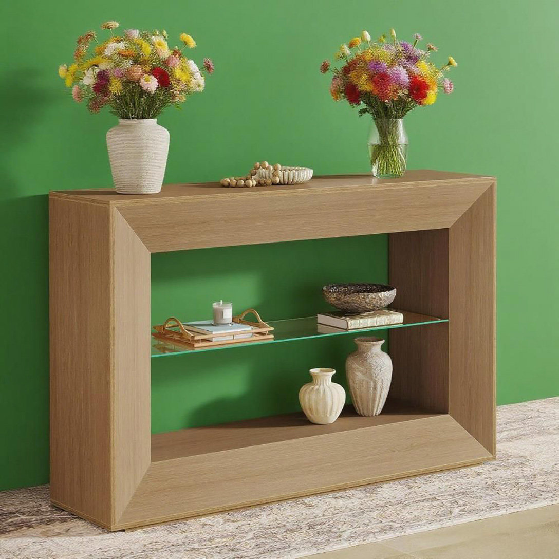 Latitude Run® 3-Tier Farmhouse Console Table with Glass Storage Shelf ...