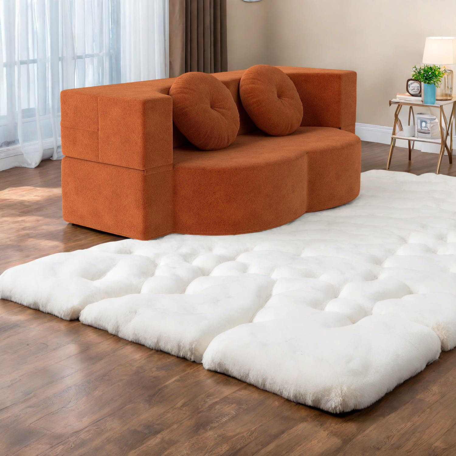 Wrought Studio™ Modern Convertible Floor Sofas, Plush Foam, Compact ...