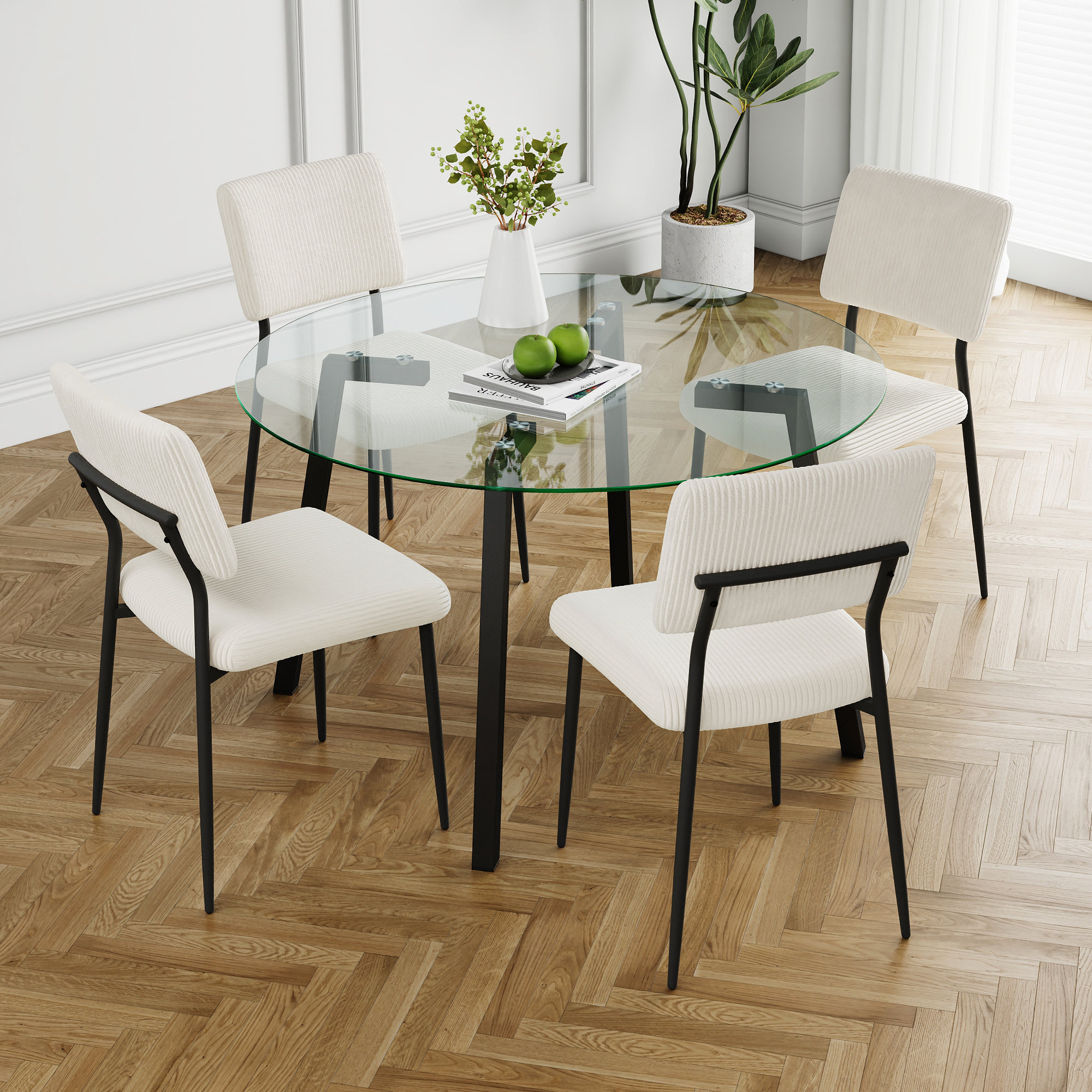 George Oliver Modern Simplistic Dining Set: Round Glass Tabletop With 4 ...