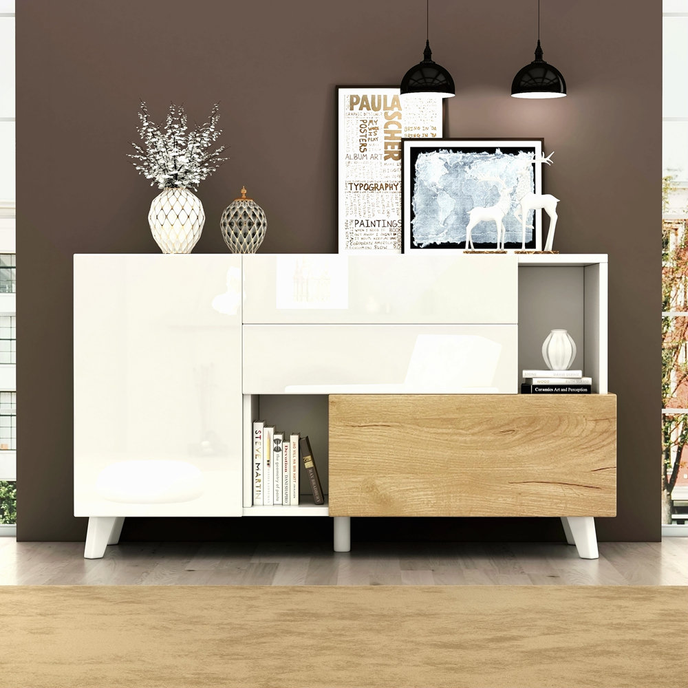 Corrigan Studio High-Gloss Original Wood-Colored Sideboard With Storage ...