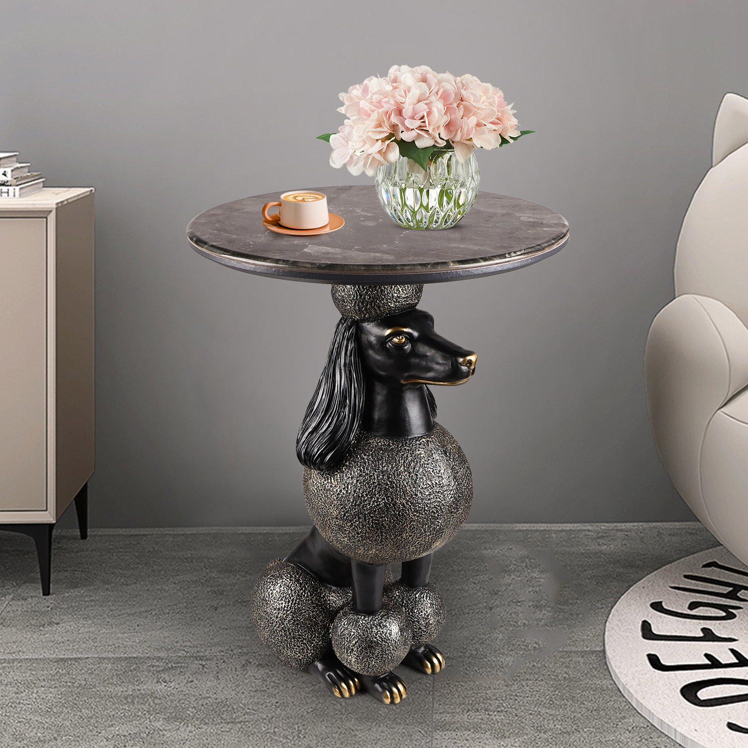 Orren Ellis Modern End Tables Living Room - Poodle Statue Base Cocktail ...