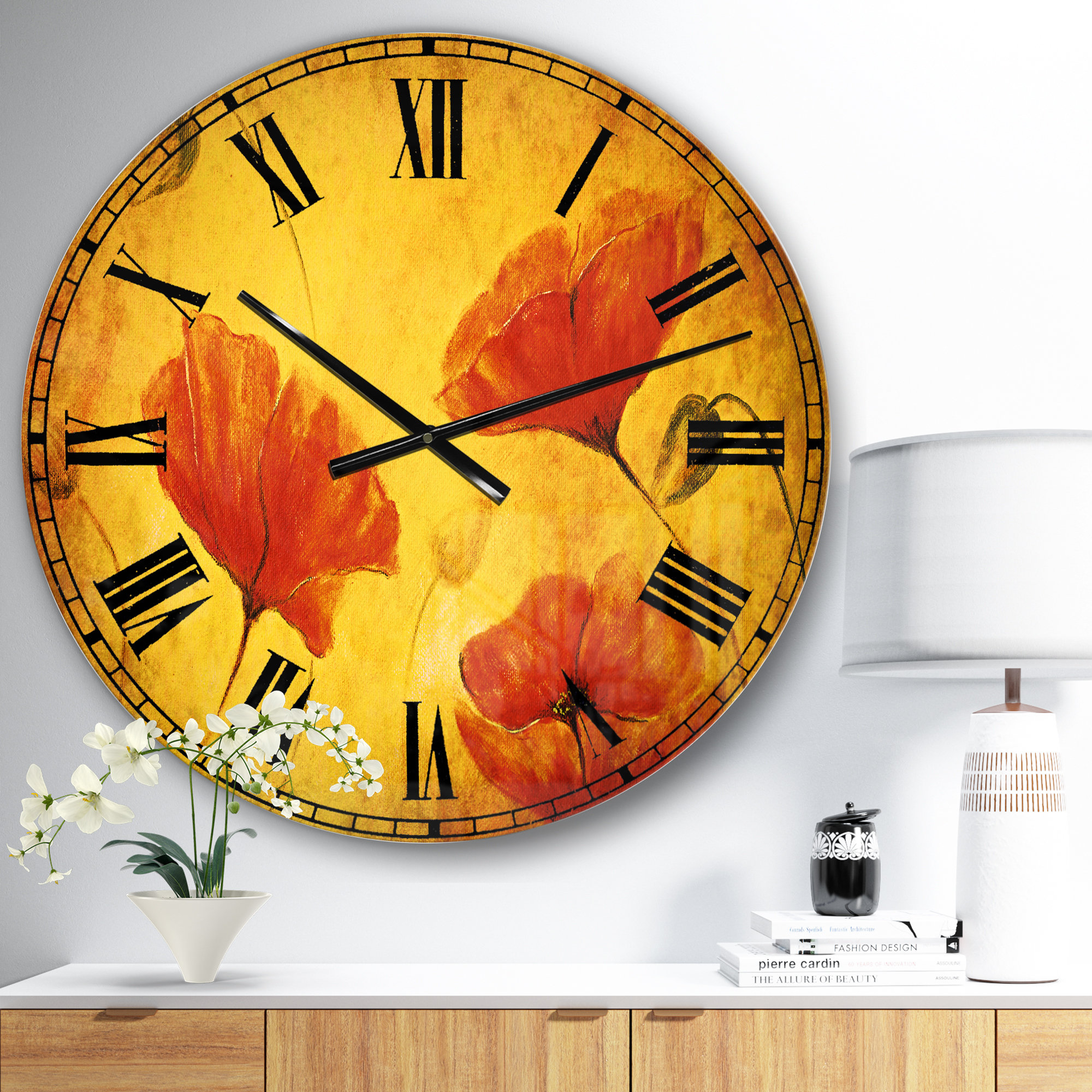 East Urban Home Red Poppy Flower - Traditional wall clock | Wayfair