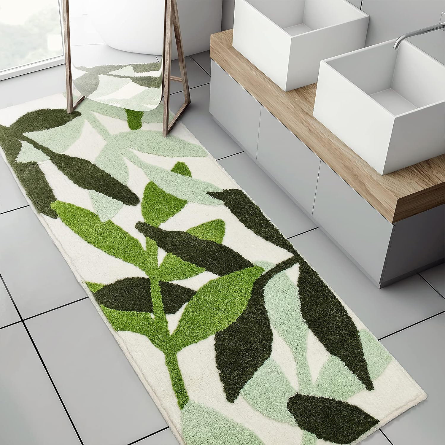 Red Barrel Studio® Leaf Bathroom Runner Rug Non Slip Long Bathroom Rugs ...