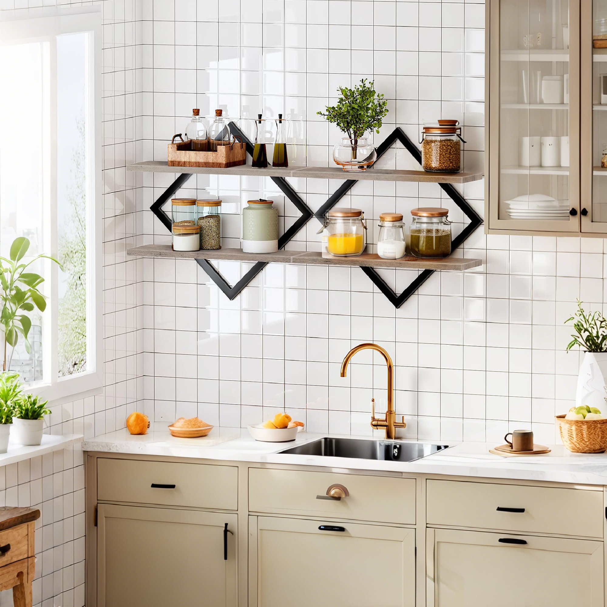 17 Stories Diamond Frame 2-Tier Floating Shelves Set - Double Layer ...