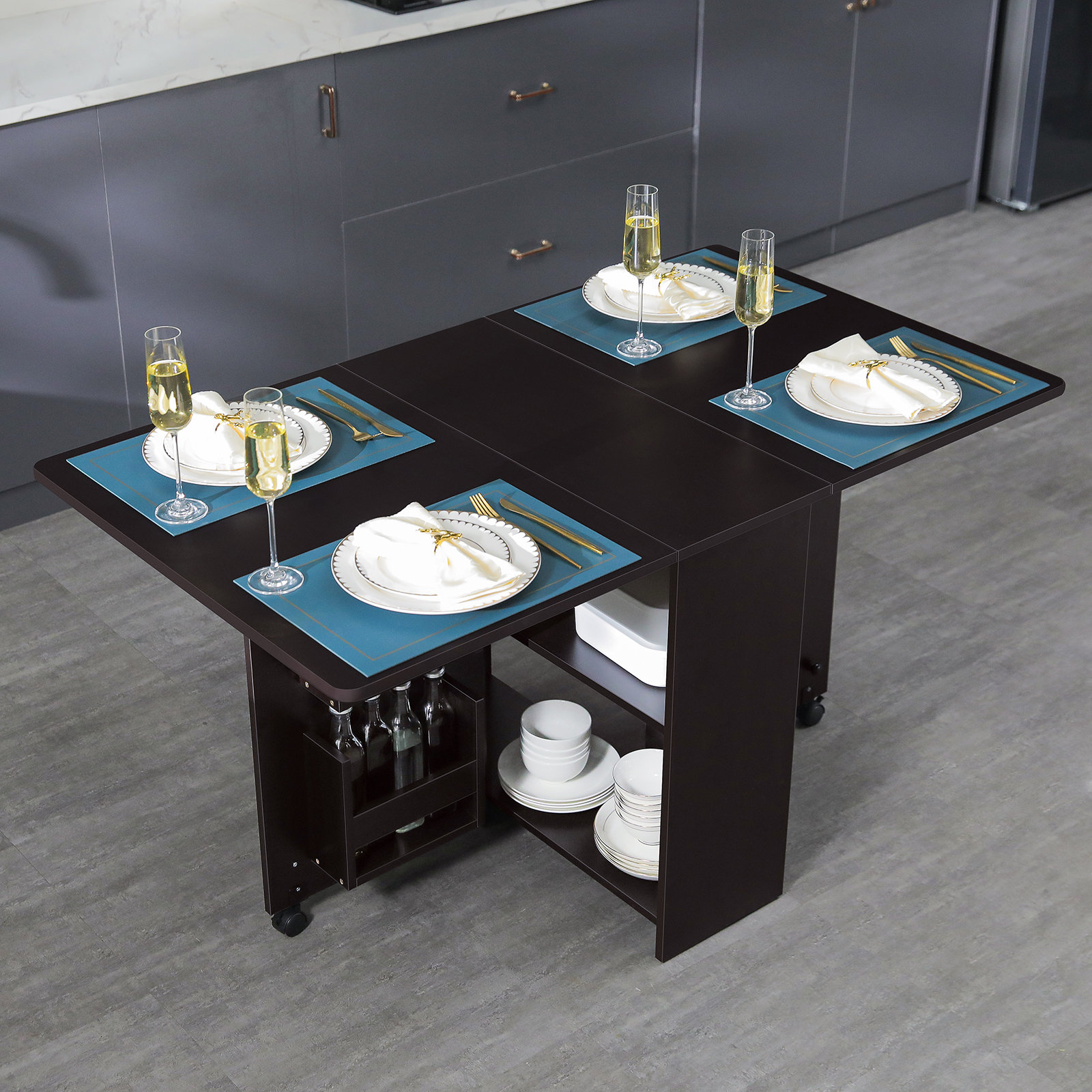 Ebern Designs Tharushi 55" Drop Leaf Pedestal Dining Table | Wayfair