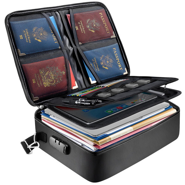 wanmo Fireproof Document Box With Lock, Portable Fireproof Document Bag ...
