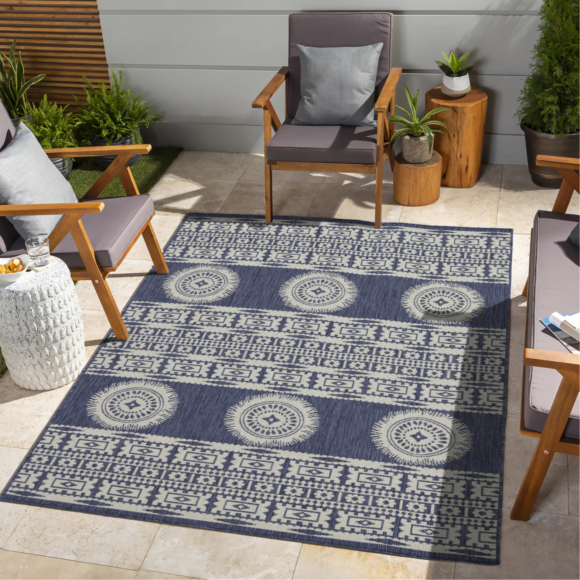 Dakota Fields 5 pi 3 po X 7 tapis bleu - Polypropylène, intérieur et ...