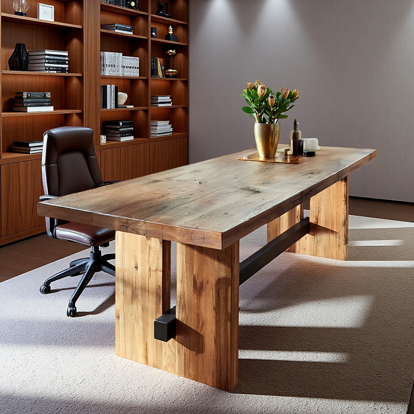 Loon Peak® Oak-colored solid wood rectangular office table | Wayfair