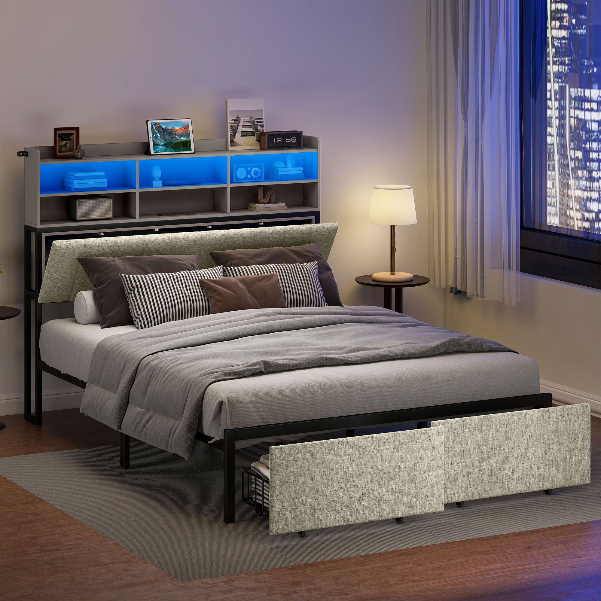 Wrought Studio™ Upholstered Platform Bed with Storage Footboard | Wayfair