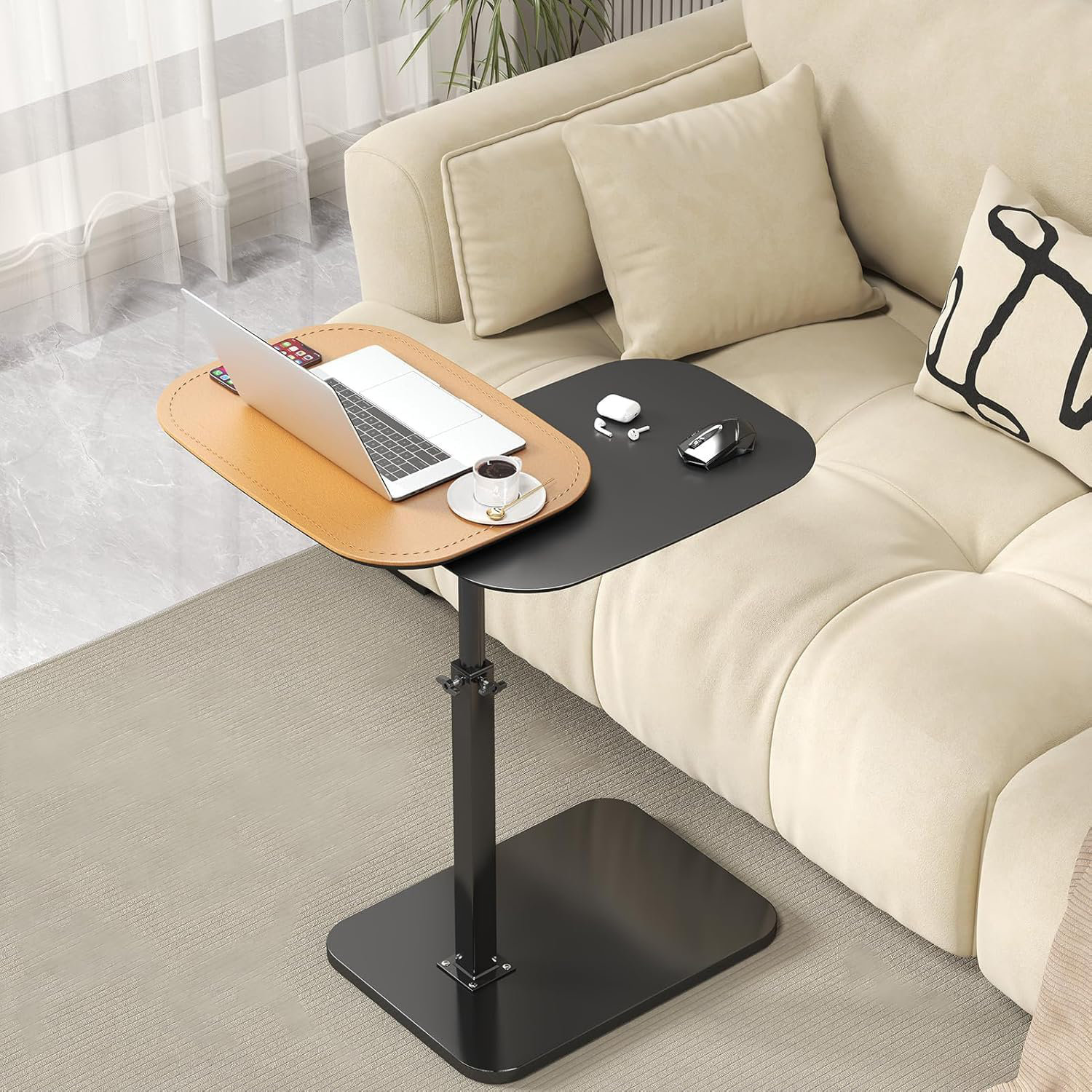 17 Stories Adjustable Height C Shaped Side Table,360°Swivel | Wayfair
