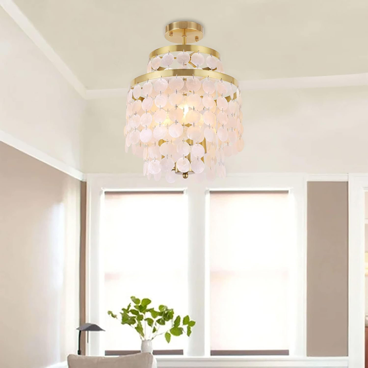 Everly Quinn 13-Inch Brass Gold Semi Flush Mount Ceiling Light With ...