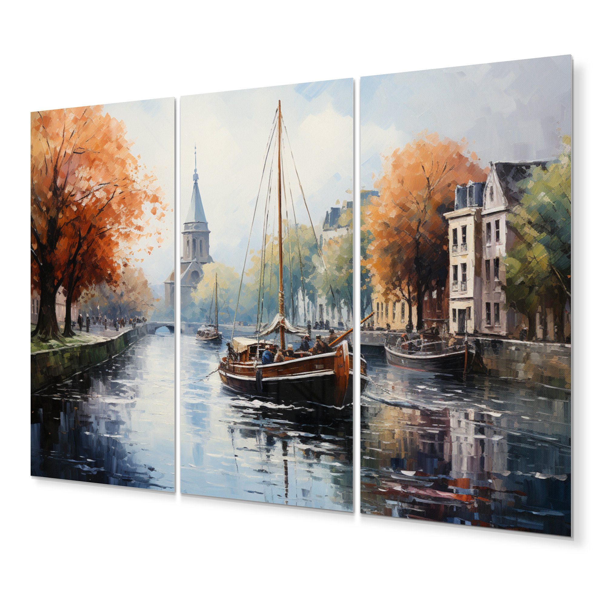 DesignArt Orange Canal Waterways Pointillism I - Canals Metal Wall ...