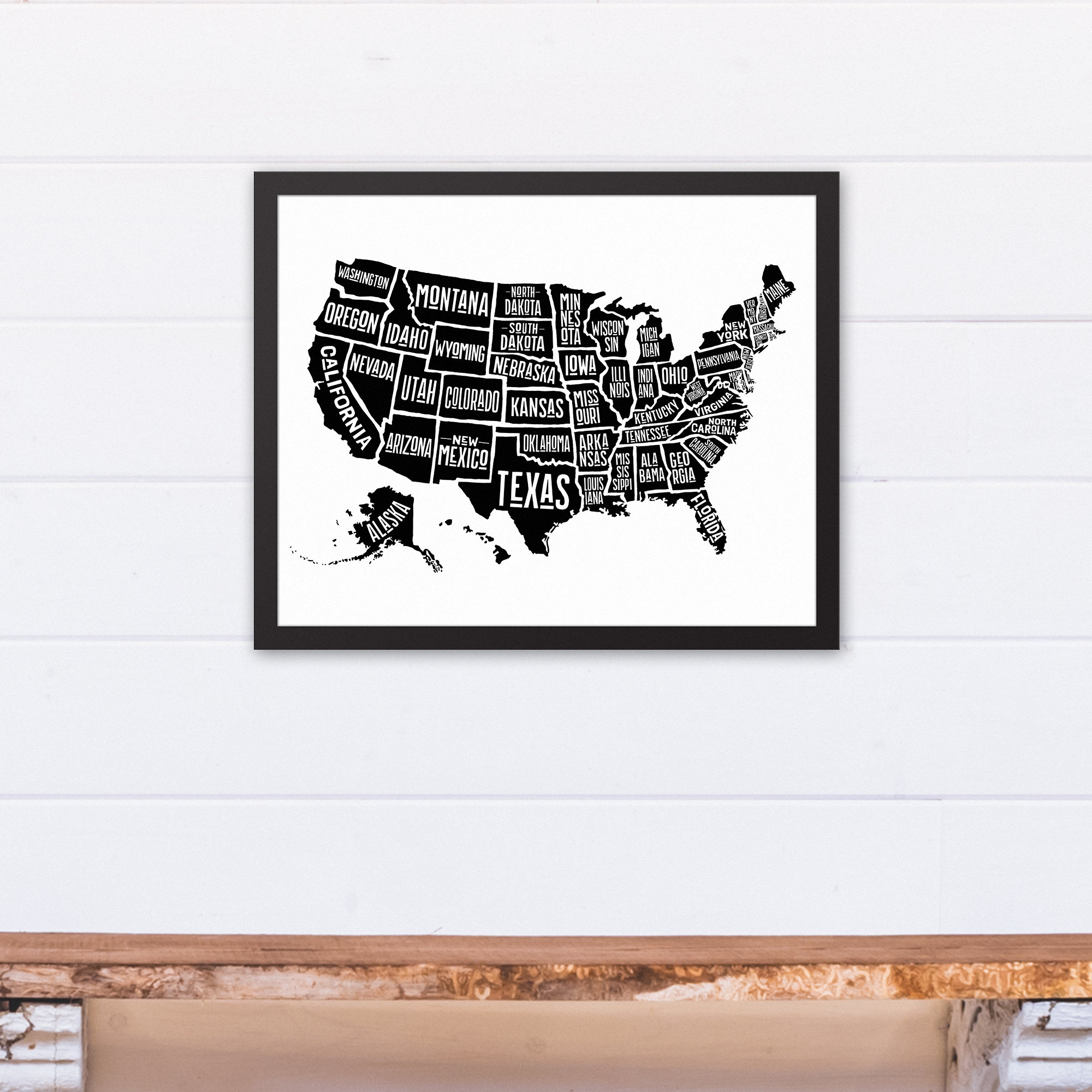 Wrought Studio™ 'Simple United States World Map' Framed Graphic Art ...