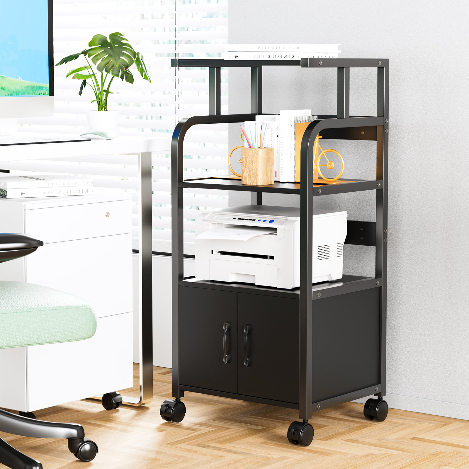 Pirecart 4-tier Mobile Printer Stand With Lockable Casters, Shelves And ...