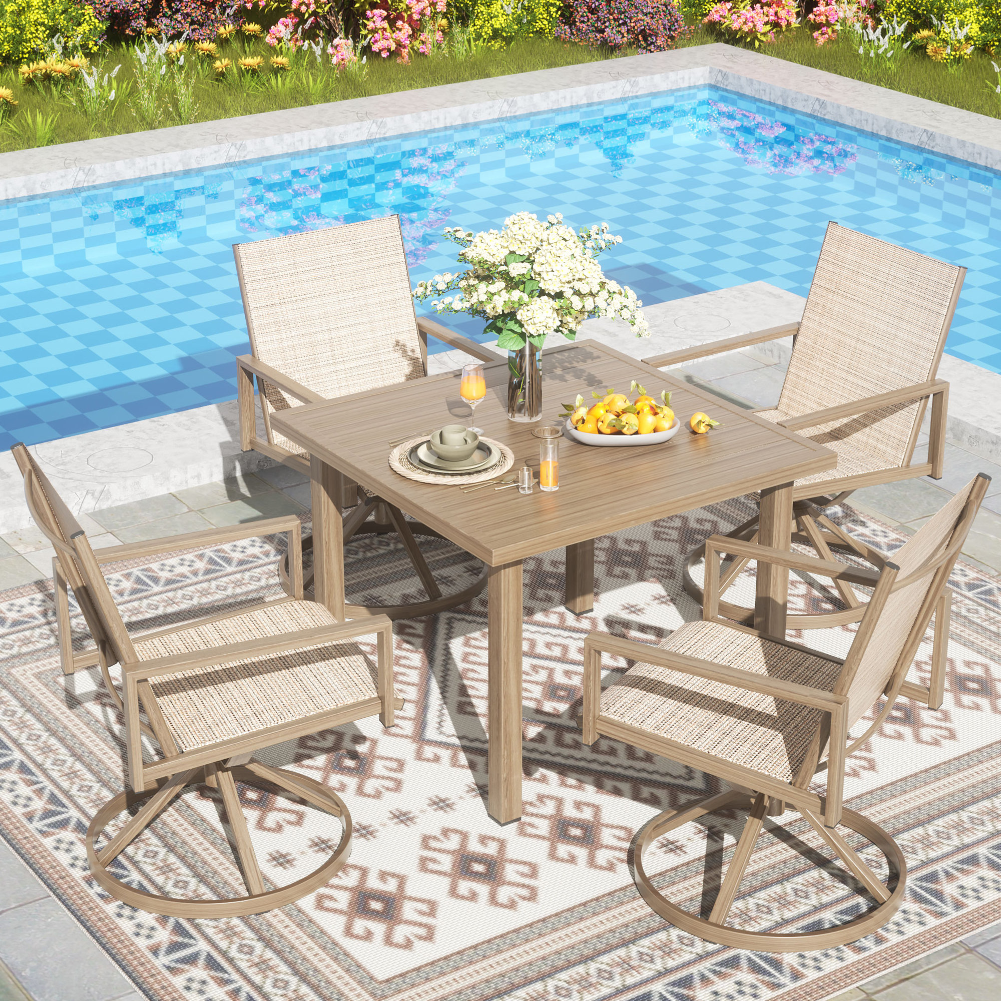 Red Barrel Studio® Bogdanka Outdoor 4 Person Dining Set, 4 Swivel ...