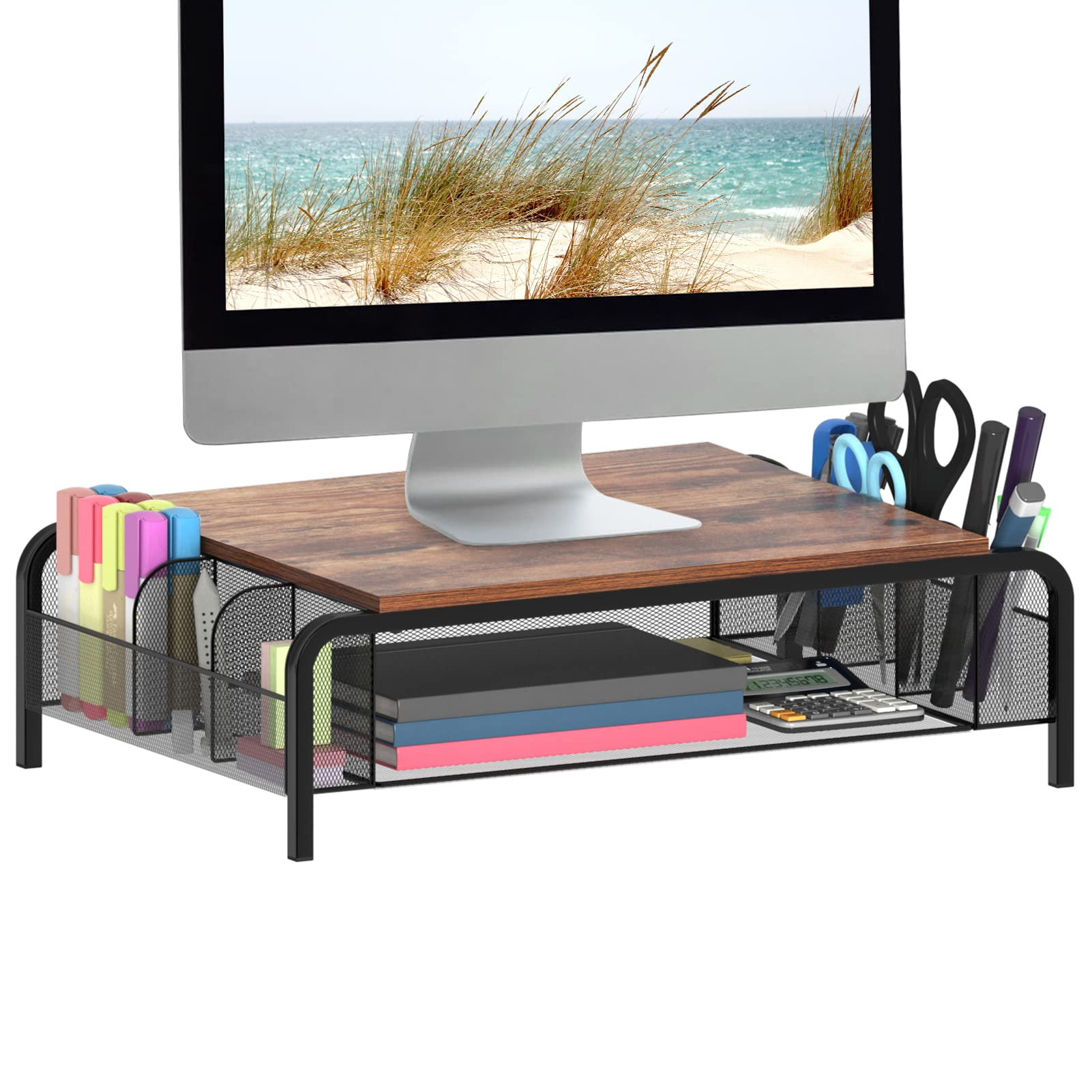 Red Barrel Studio Metal Desk Monitor Stand Riser With Organizer Drawer ...