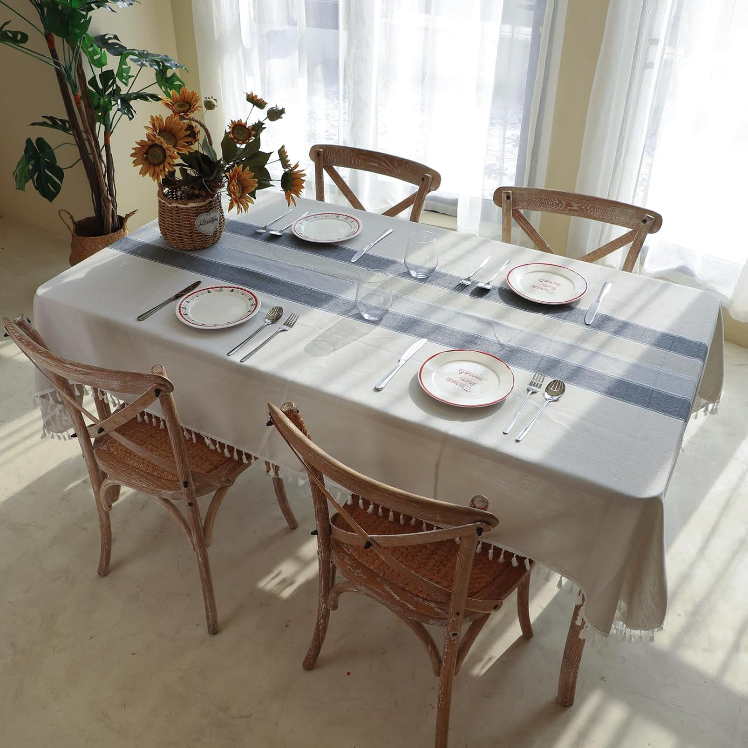 Dakota Fields Cotton Linen Fabric Wrinkle Free Table Cloths Washable ...