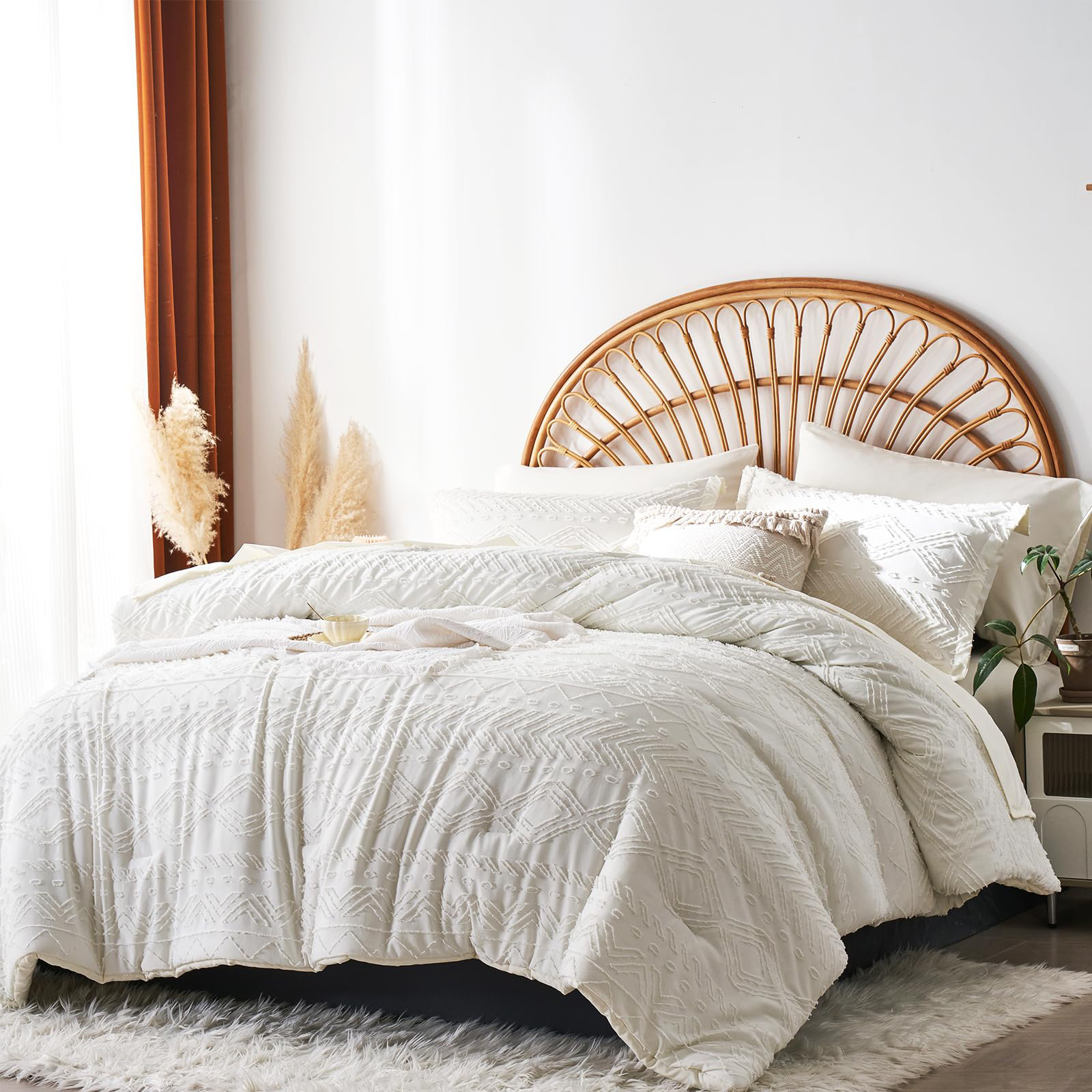 BEDSTA 7 Pieces Boho Tufted Bedding Comforter Sets Queen Size | Wayfair