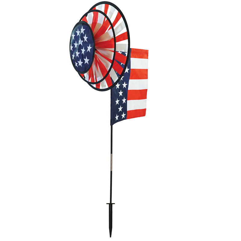 August Grove® Vicente USA Flag Dual Spinner Wheels with Garden Flag ...