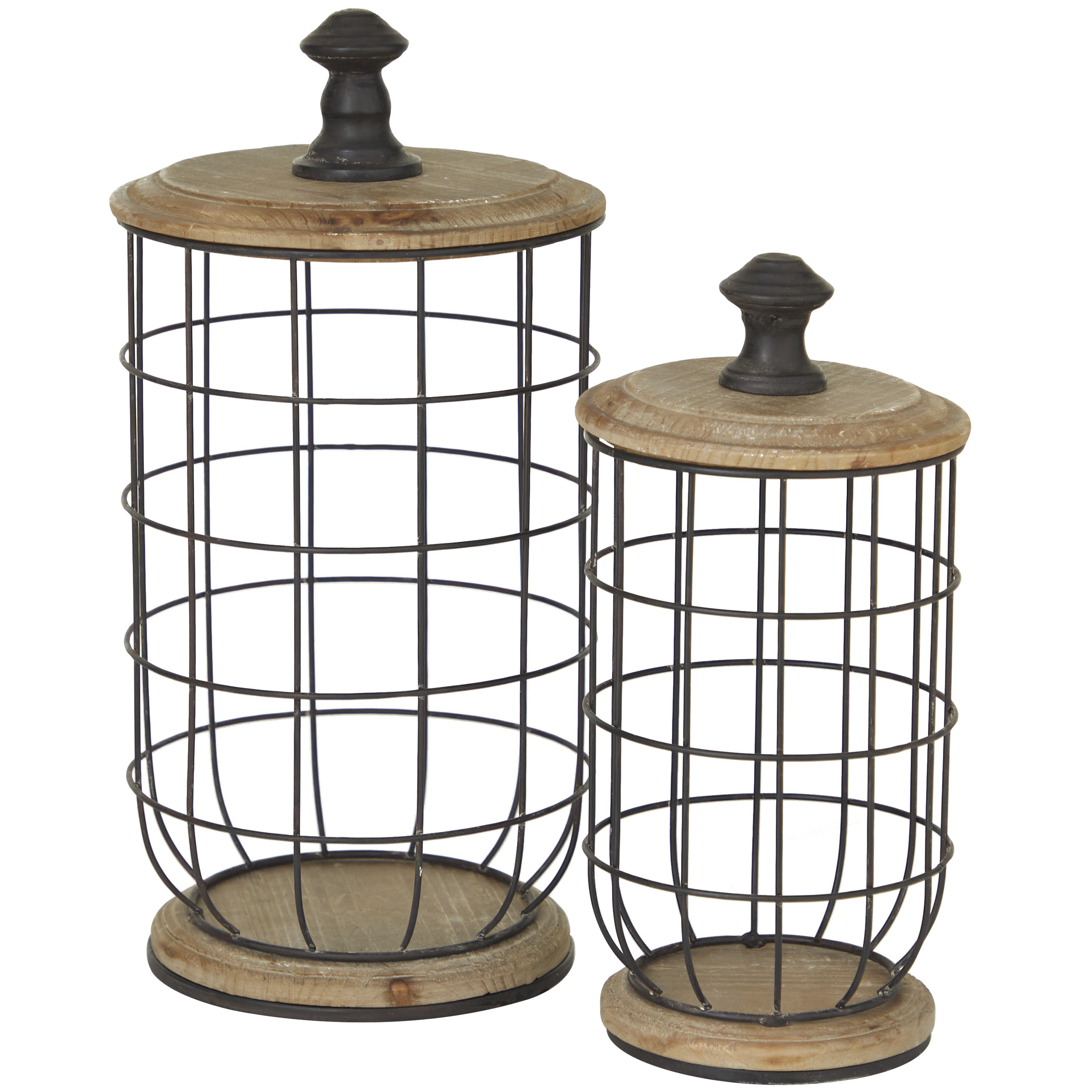 17 Stories Metal Caged Style Kitchen Black Decorative Jars with Wood ...