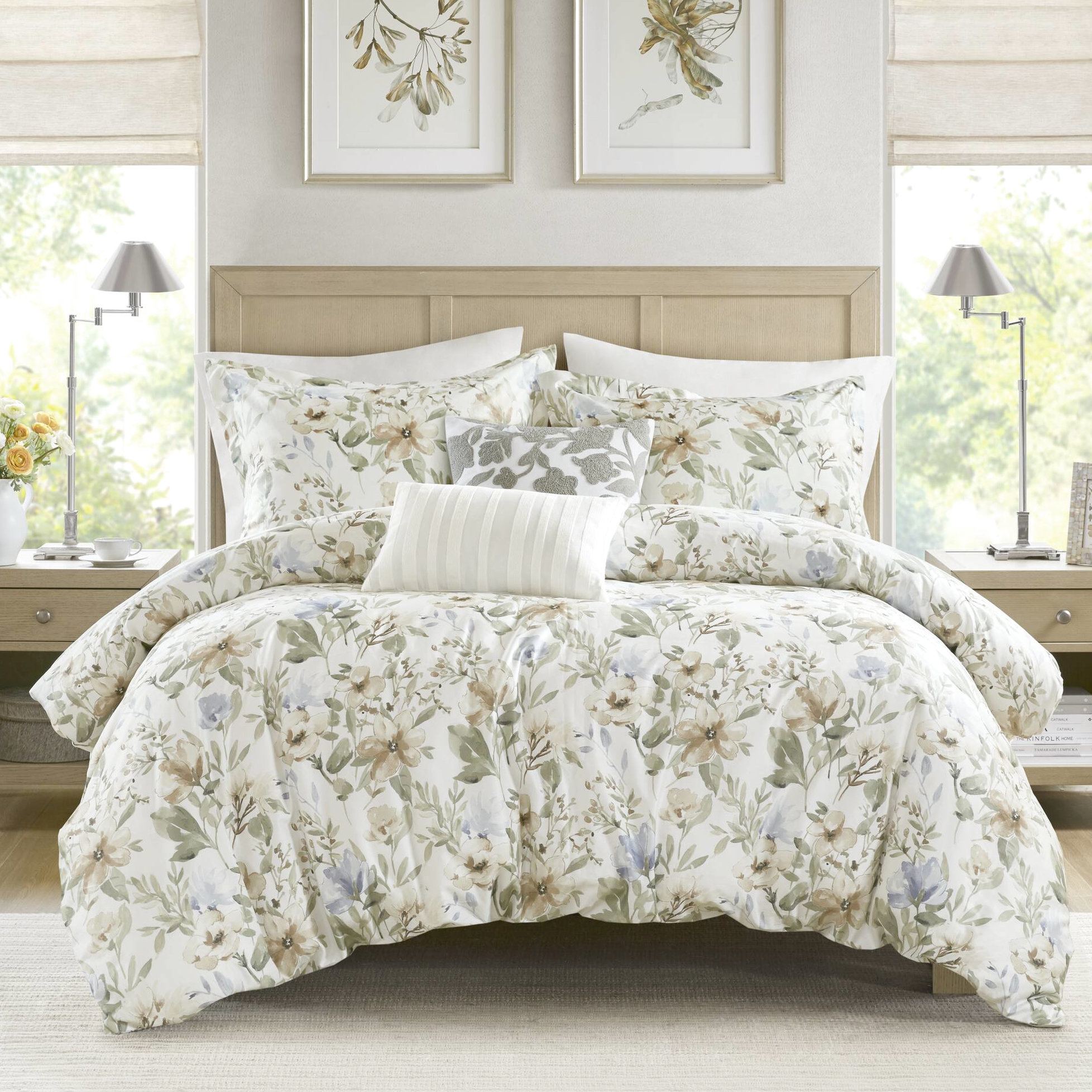 fengshu 5pcs Cotton Print Duvet Featuring A Lively Floral Print, 300tc ...