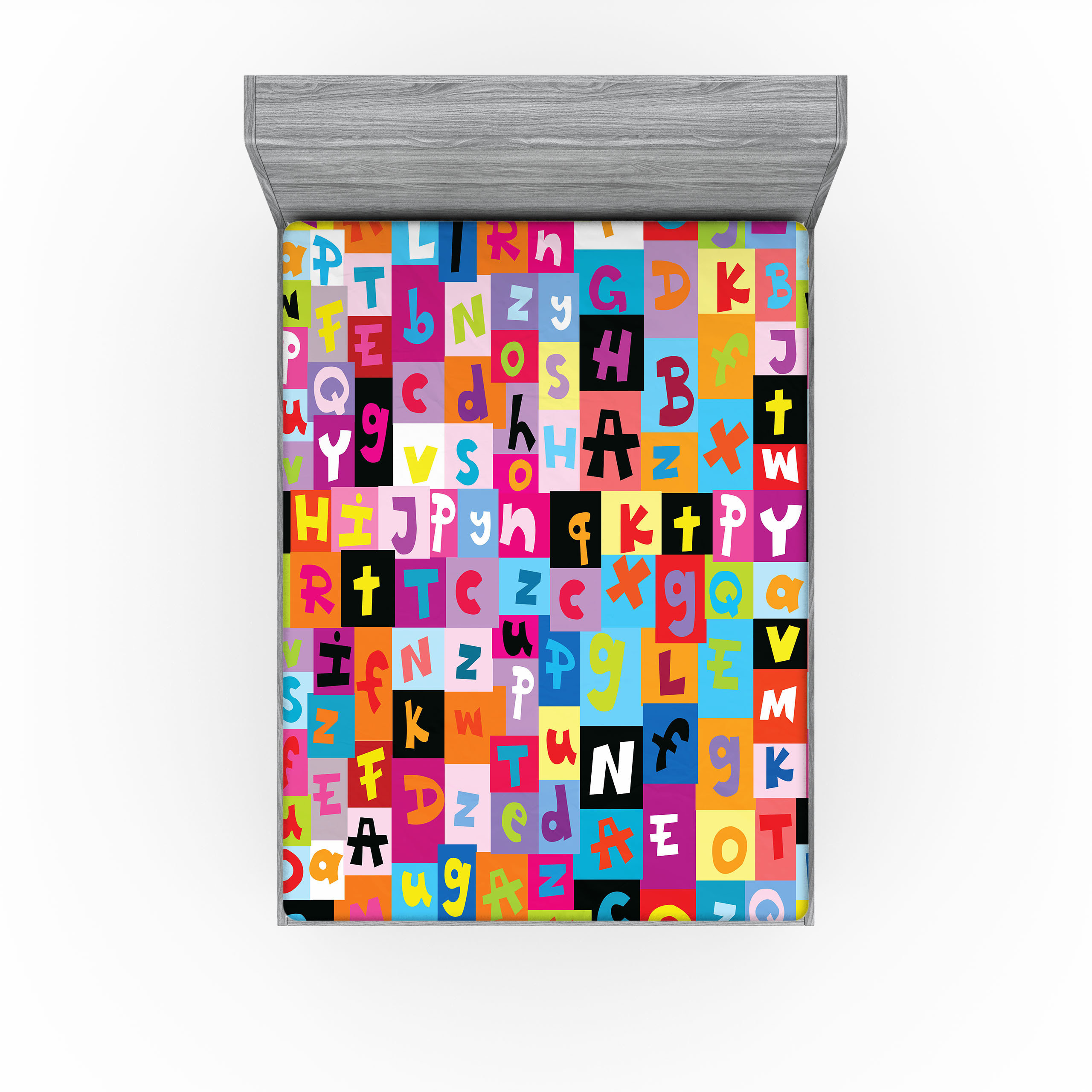 Ambesonne Cartoon Fitted Sheet 2-Pack Colored Alphabet Game Multicolor ...