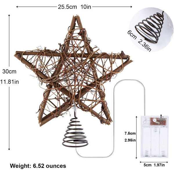 NOMBEL Rattan Natural Star Christmas Tree Topper - Rustic Farmhouse ...