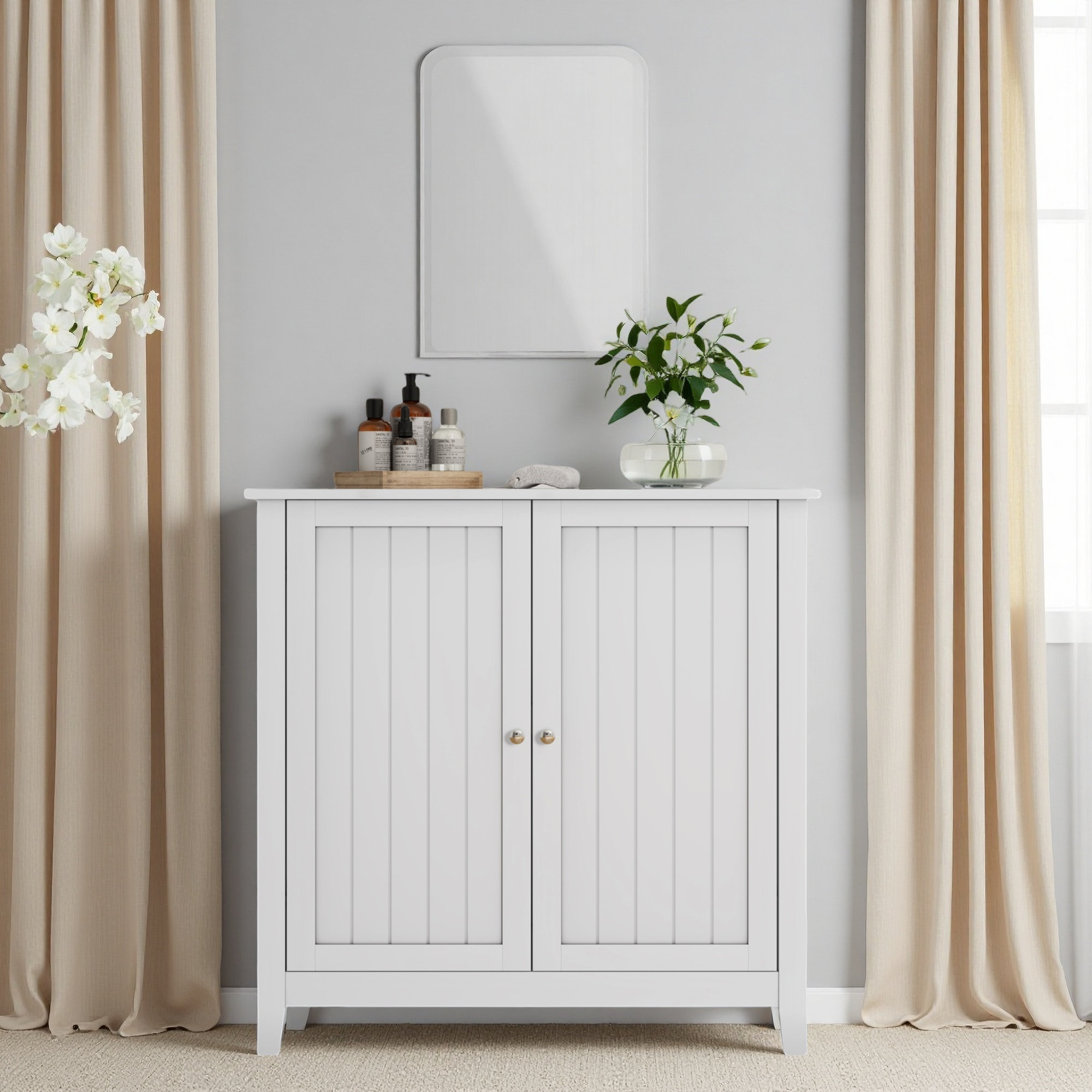 Winston Porter Double Door Storage Cabinet, Mid-Century Modern ...