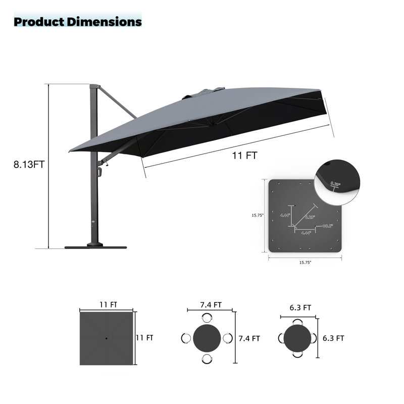 Purple Leaf Outdoor 132" Square Aluminum Cantilever Offset Umbrella ...