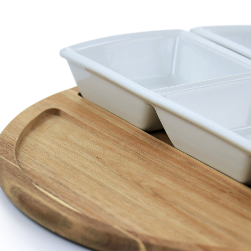 Gibson Elite Gracious Dining Fine Ceramic Sectional Tray with Acacia ...