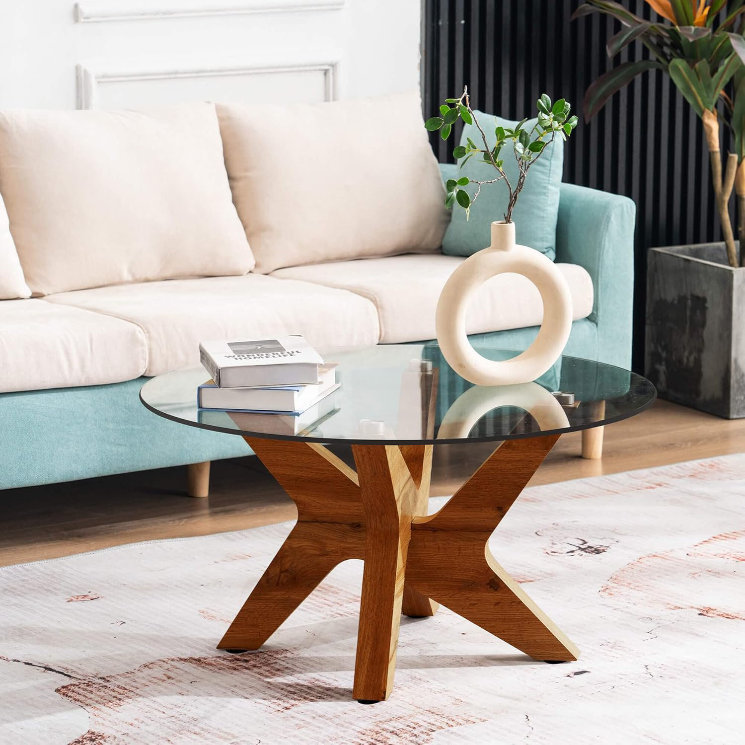 Ivy Bronx Cambridgeshire Round Coffee Tables with Tempered Glass Top ...
