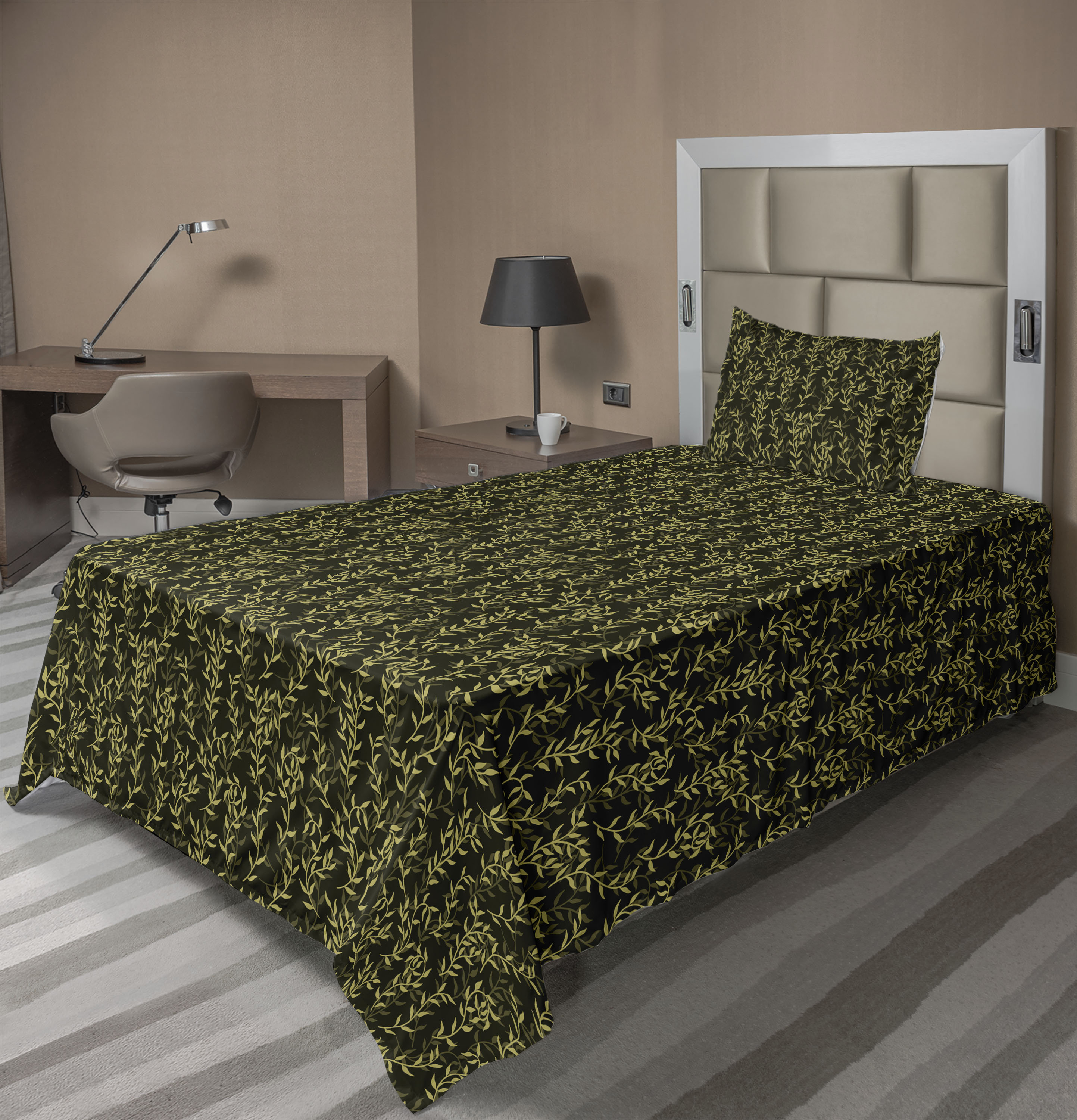Ambesonne Forest Sheet Set Minimalist Branches Leaves Pale Green and ...
