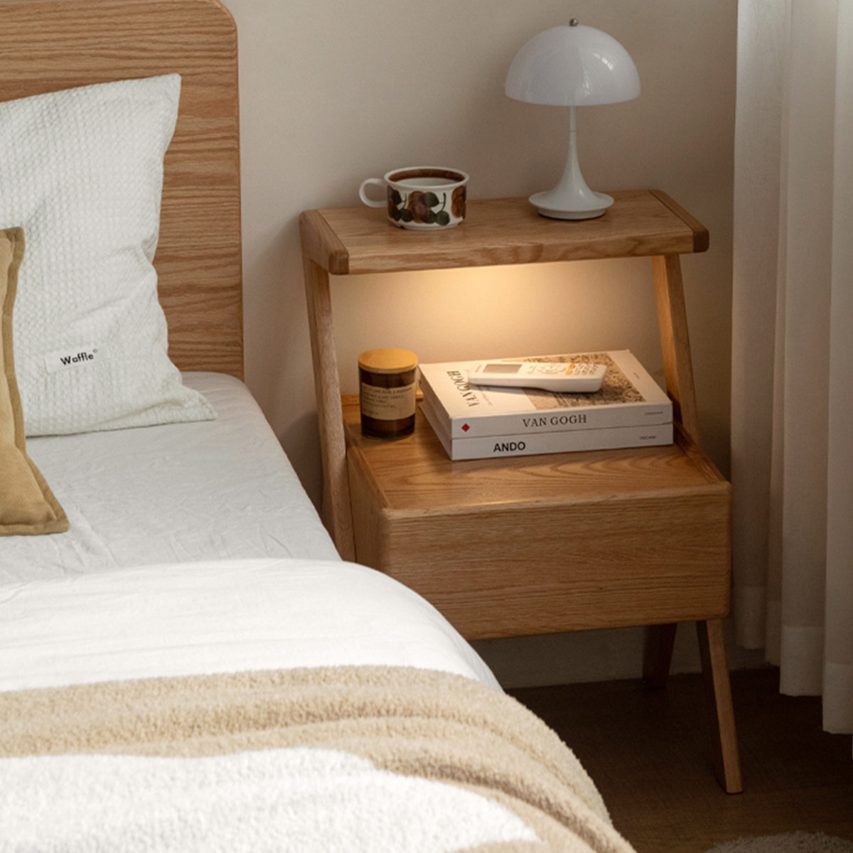 SINNOG Modern Minimalist Oak Wood Double Layer Home Storage Side Table ...