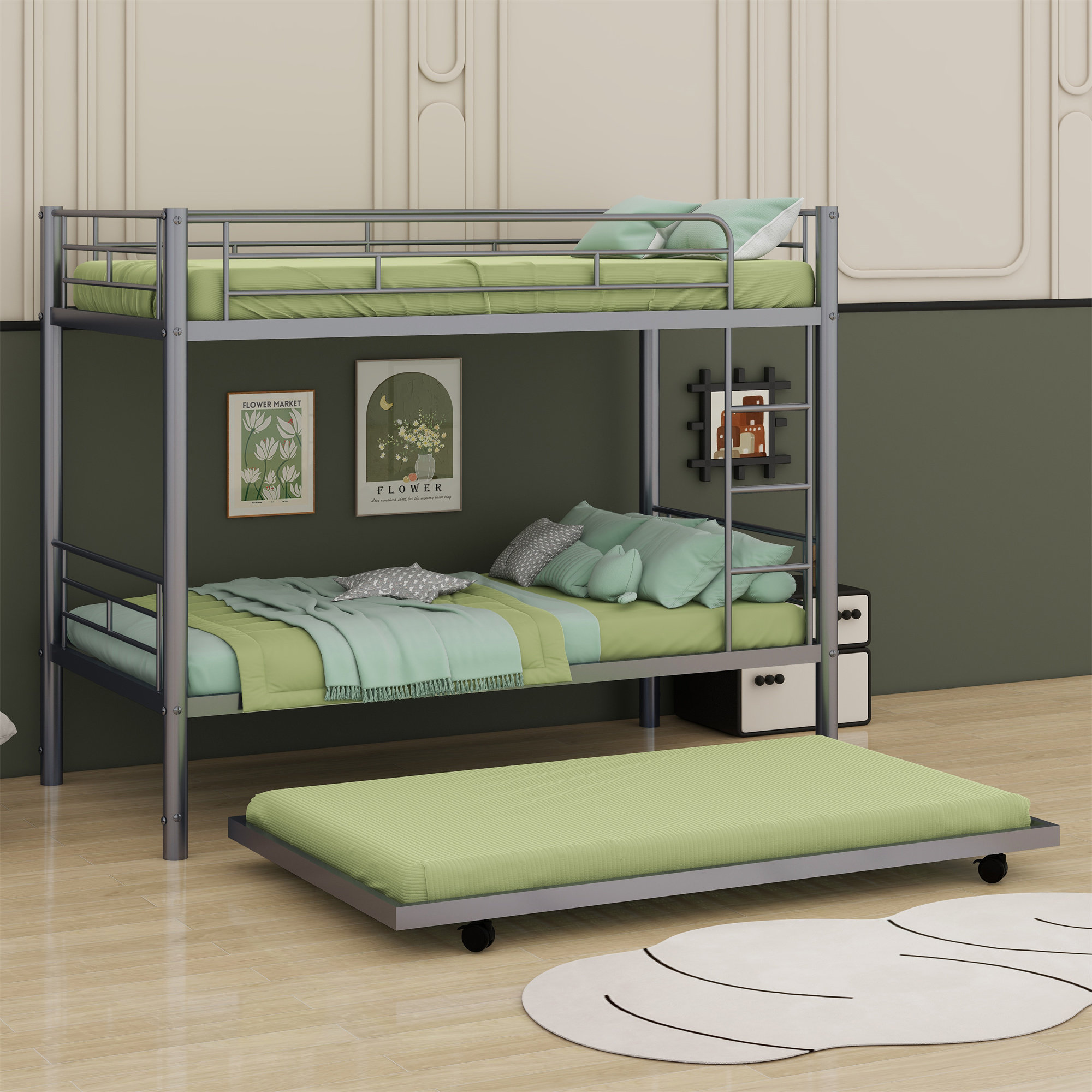 Isabelle & Max™ Metal Bunk Bed With Trundle,Can Be Divided Into Two ...