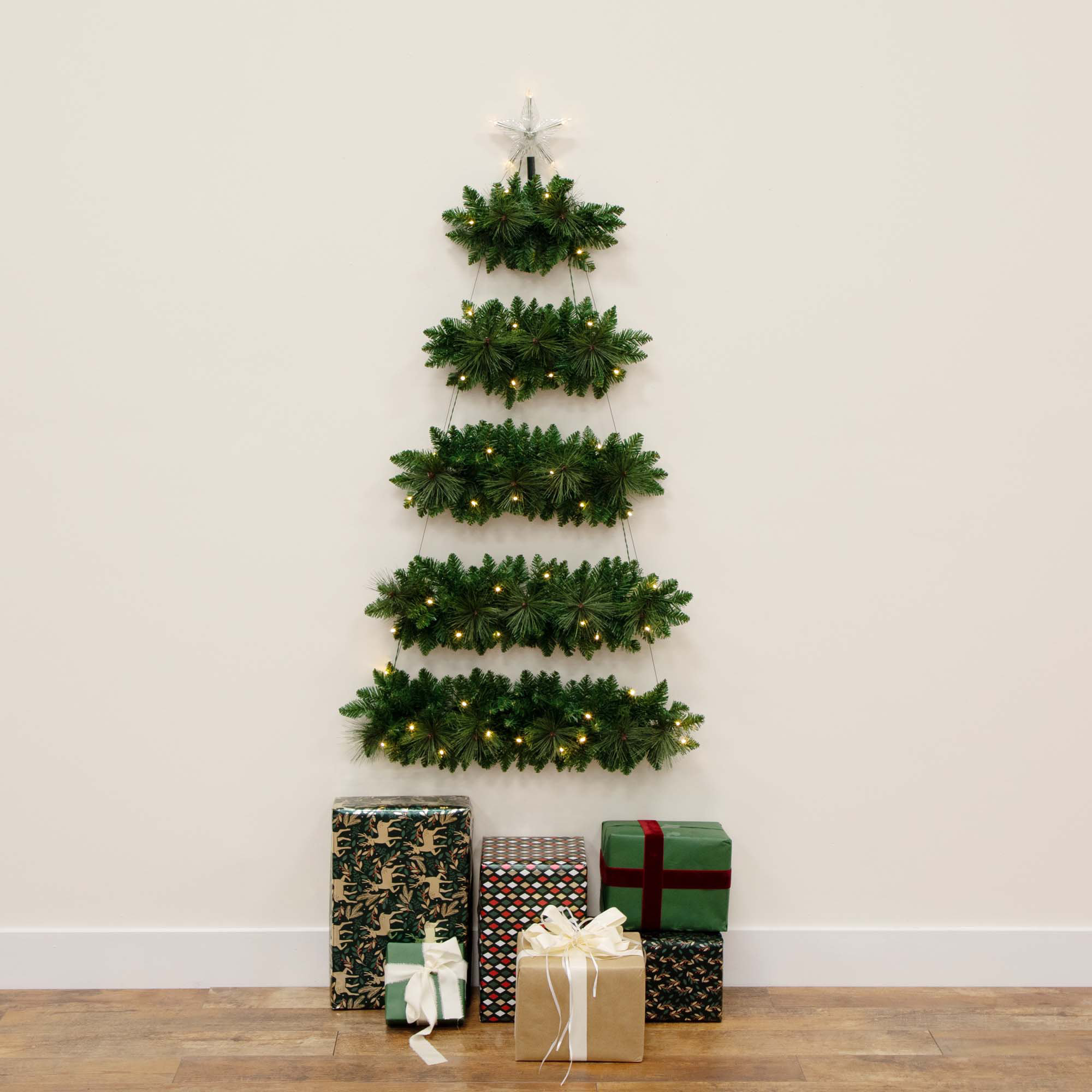 The Holiday Aisle® 5ft. Artificial Wall Hanging Christmas Tree with 50 ...