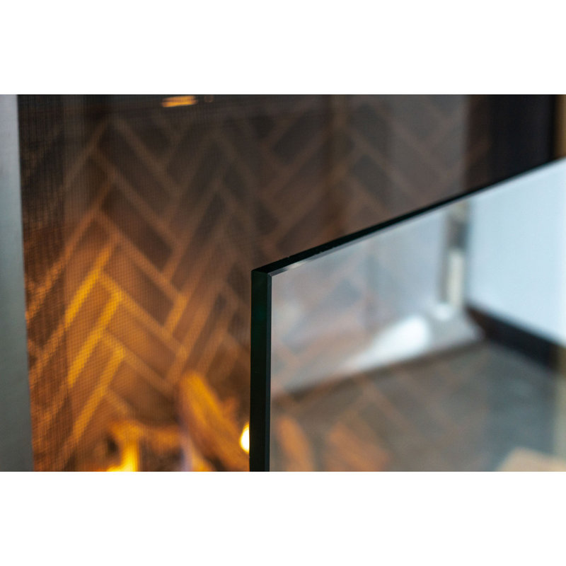 AMS Fireplace Modern Free Standing Clear Glass Fireplace Screen with ...