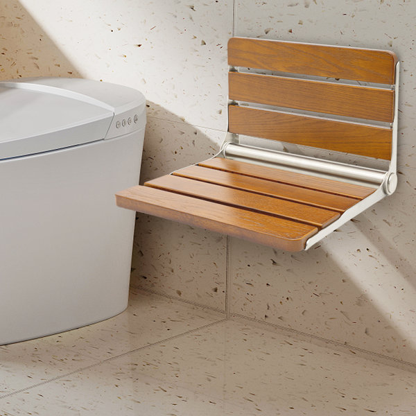 DENFER Wall-Mounted Foldable Wood Shower Bench Seat - Wayfair Canada